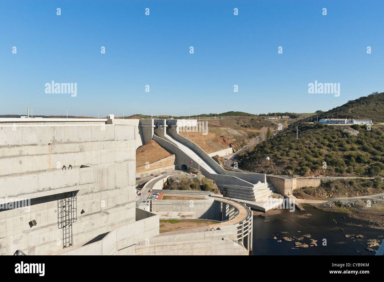 Overview of the downstream side of Alqueva dam in Guadiana river ...