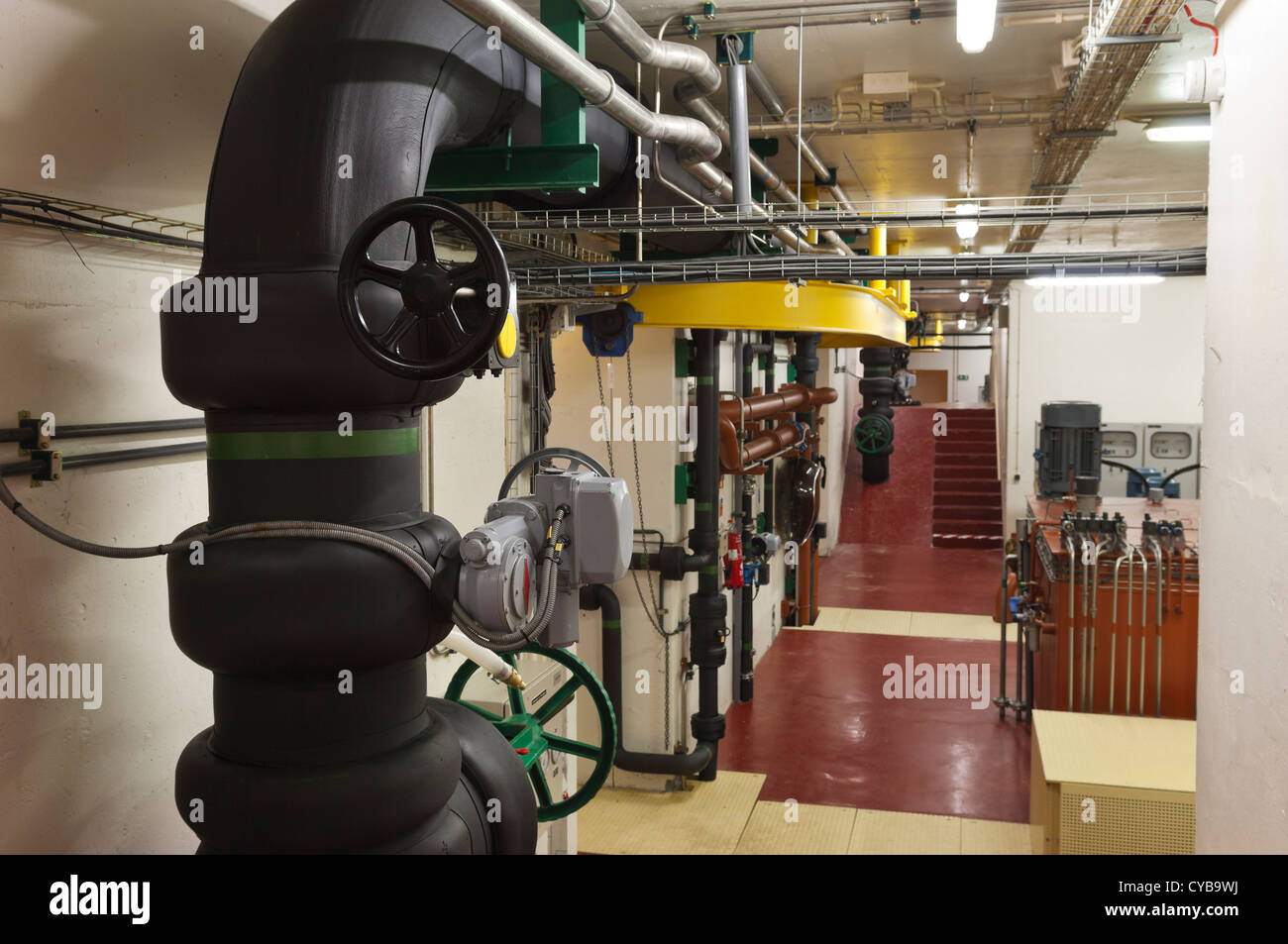 Machinery inside the hydroelectric power plant of Alqueva dam ...