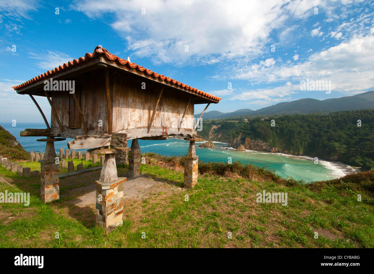 Traditional rural Spanish building on a cliff in Asturias Stock Photo ...