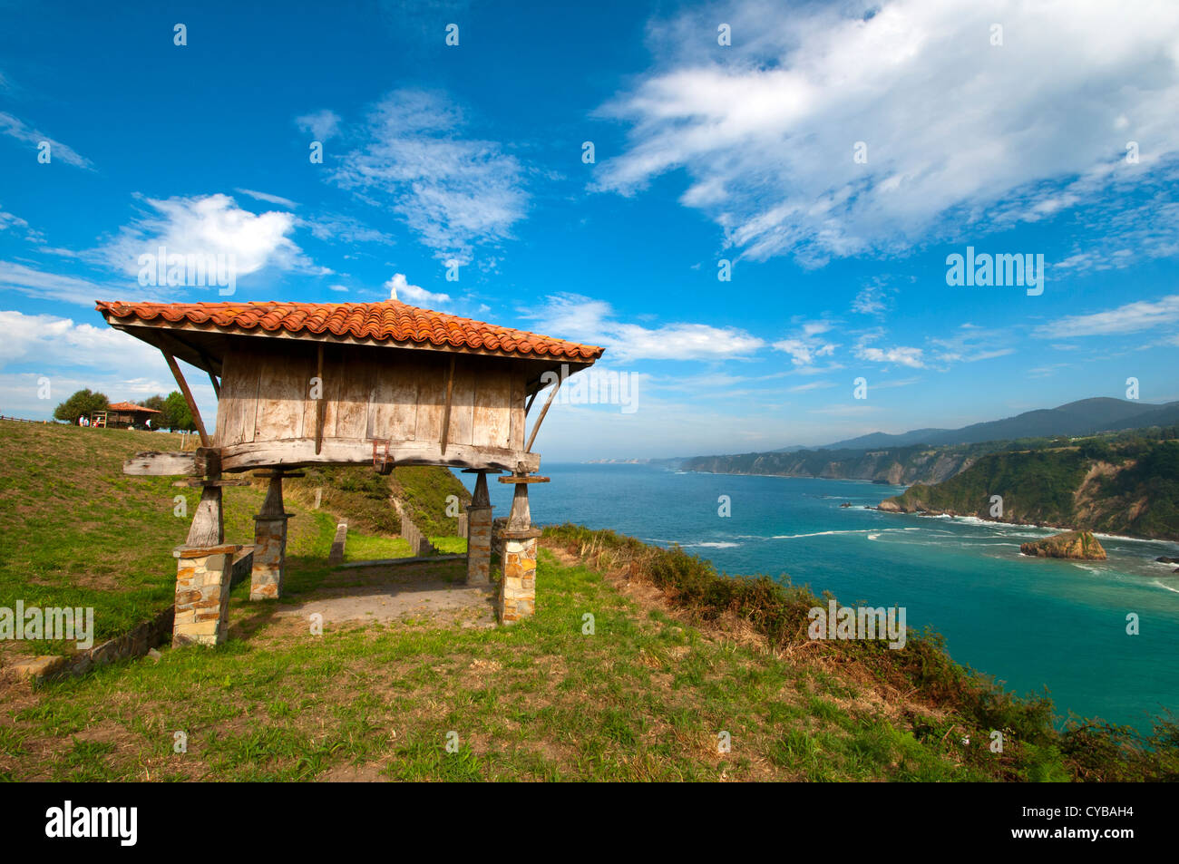 Traditional rural Spanish building on a cliff in Asturias Stock Photo ...