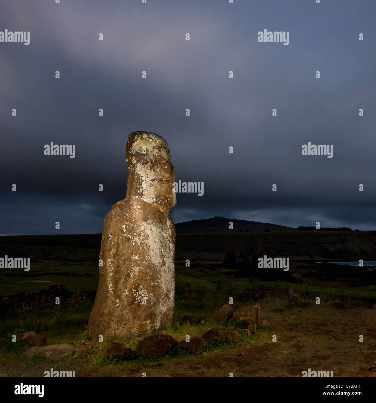 Monolithic Moai Statue At Night At Ahu Tongariki, Easter Island, Chile ...