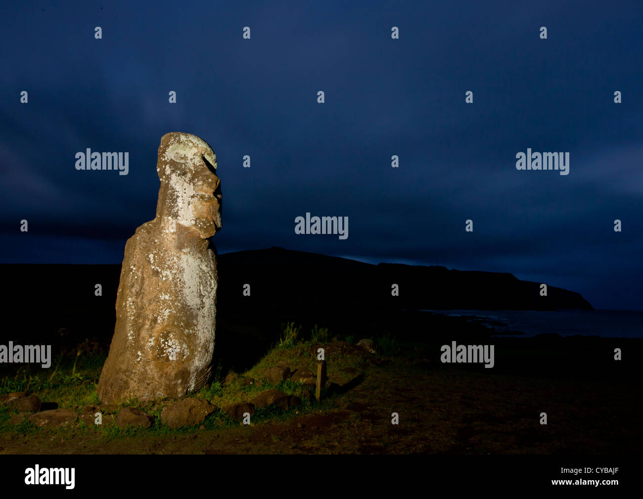 Monolithic Moai Statue At Night At Ahu Tongariki, Easter Island, Chile ...