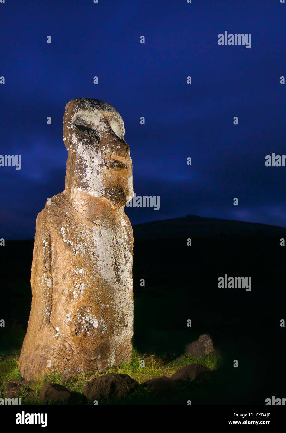 Monolithic Moai Statue At Night At Ahu Tongariki, Easter Island, Chile ...