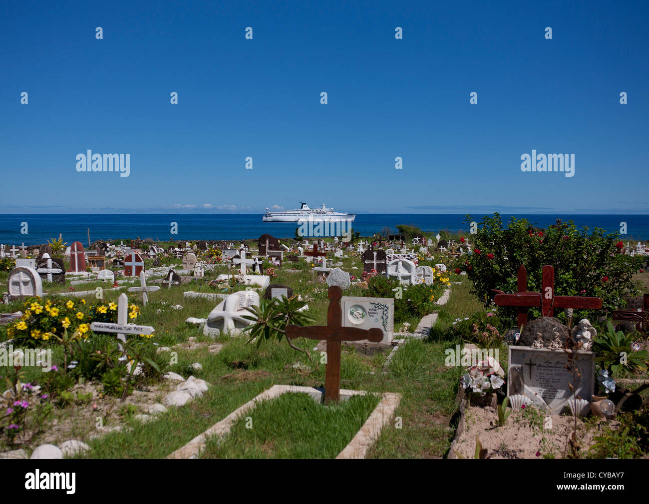 Decorated Tombs In Hanga Roa Cemetery, Easter Island, Chile Stock Photo ...