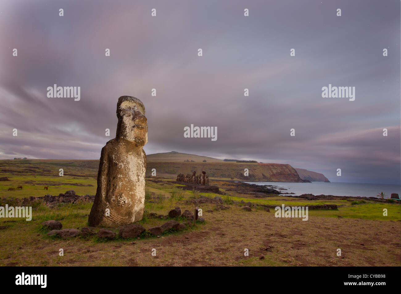 Monolithic Moai Statue At Ahu Tongariki, Easter Island, Chile Stock ...