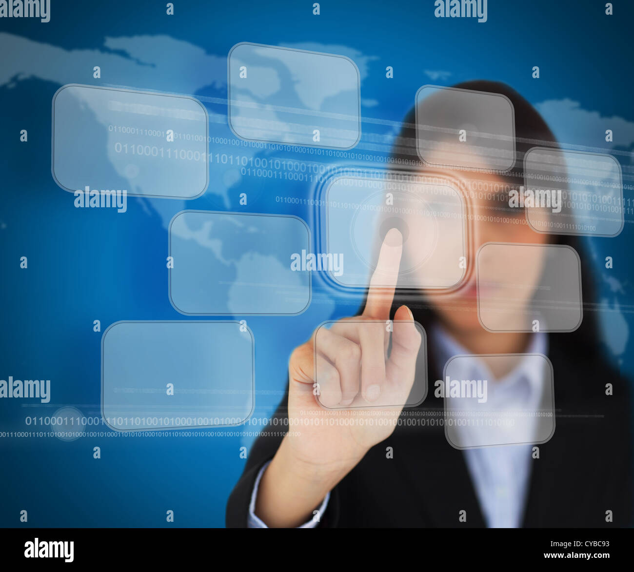 Woman choosing a button Stock Photo - Alamy