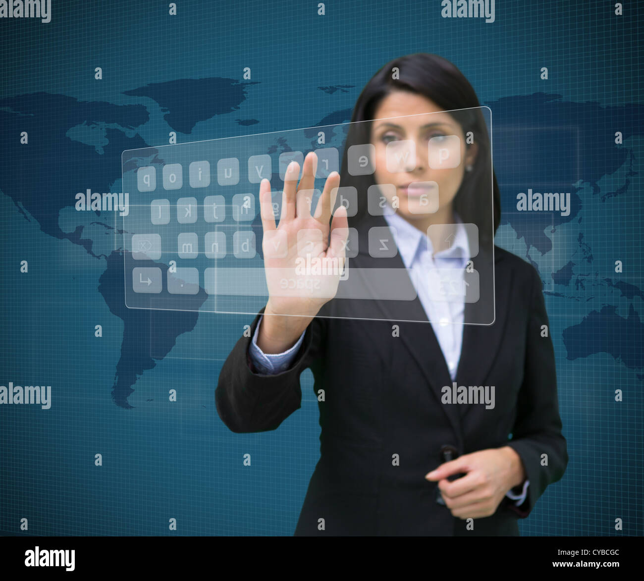 Businesswoman typing on projected digital keyboard Stock Photo - Alamy