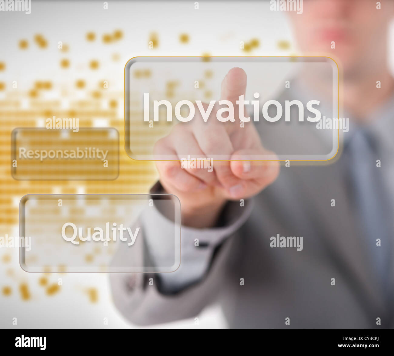 Man choosing the innovations button Stock Photo - Alamy
