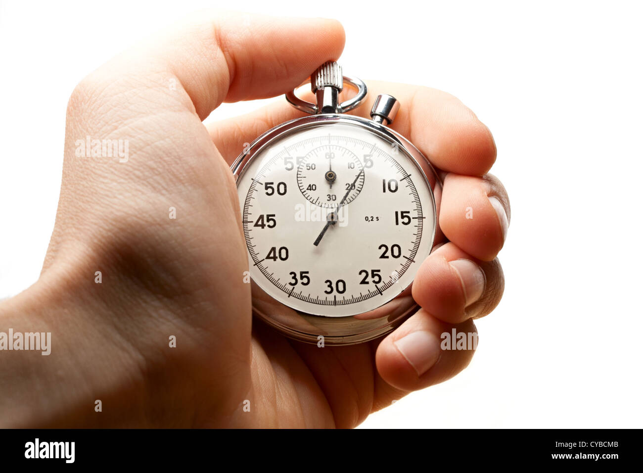 Male hand holding stopwatch Stock Photo - Alamy