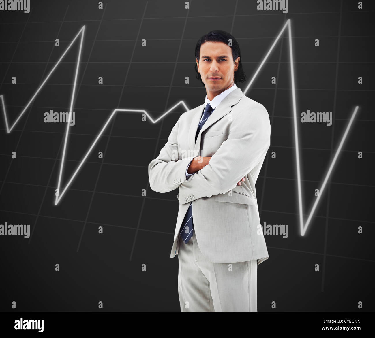 Man standing in front of a statistic graph Stock Photo - Alamy