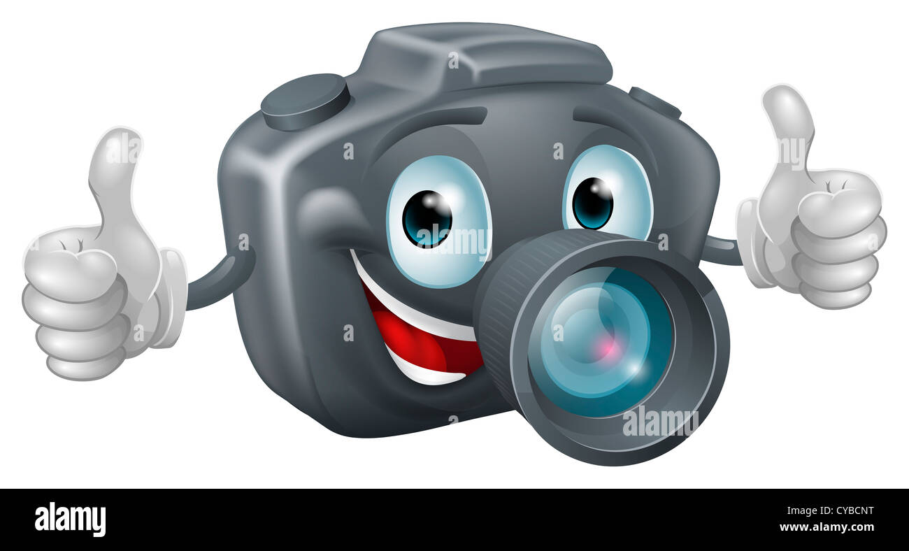 A happy cartoon camera mascot grinning and giving a double thumbs up ...