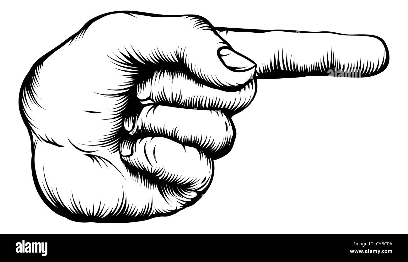 Illustration of a hand indicating or showing direction by pointing a ...