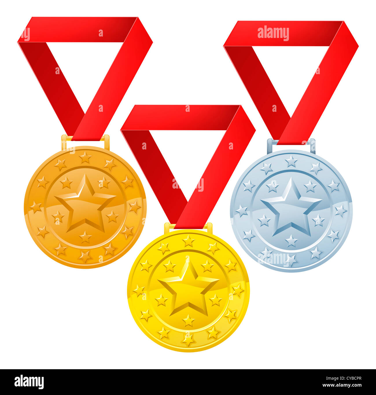 Gold, silver and bronze winners medals for first second and third place ...