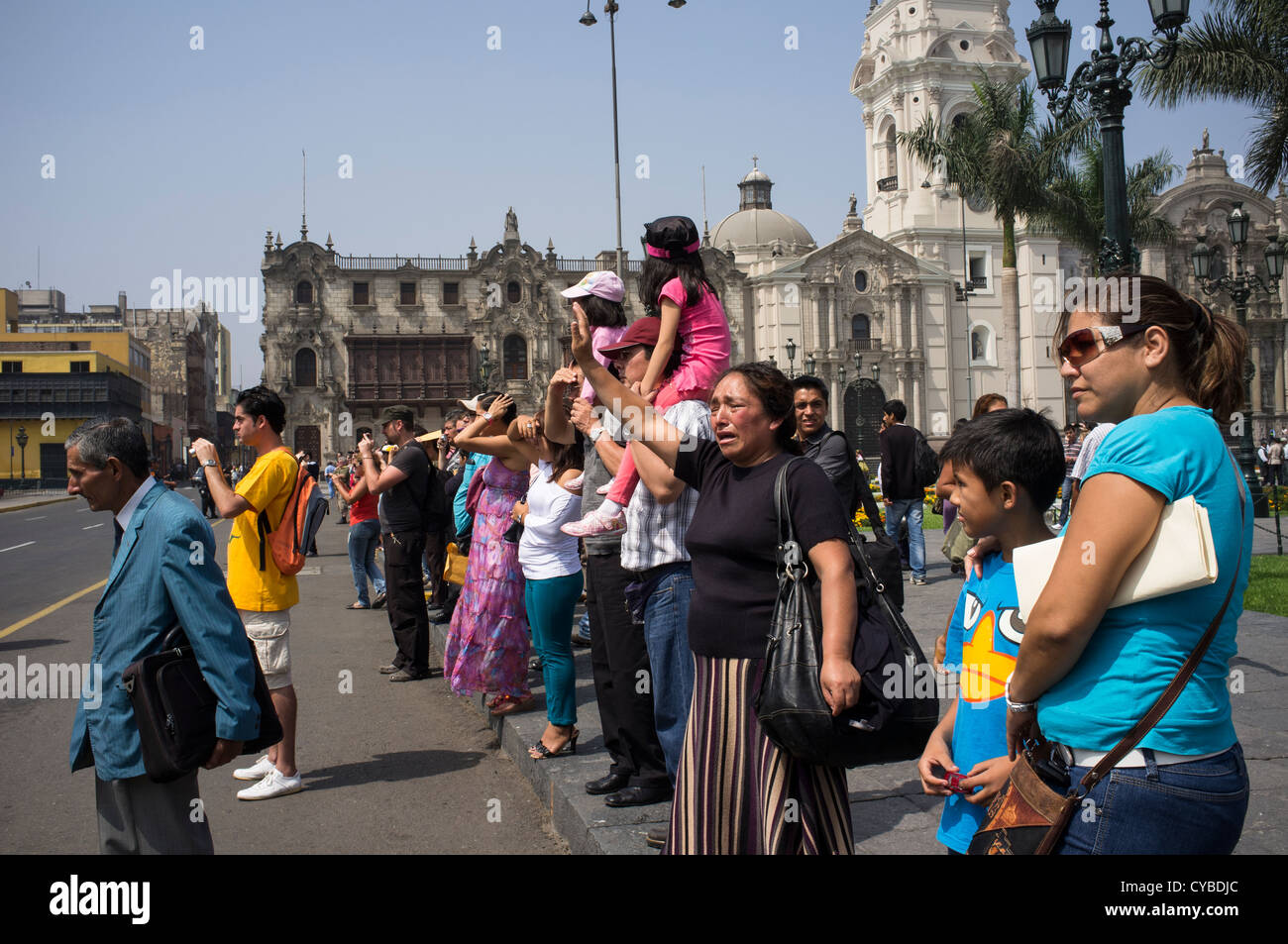 Woman crying during the changing of the guard. Plaza Mayor, in the ...