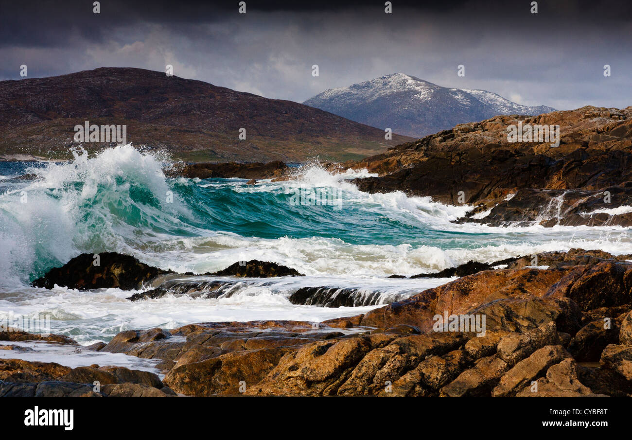 A rolling wave on the Isle of Harris, Scotland captured in dying light ...