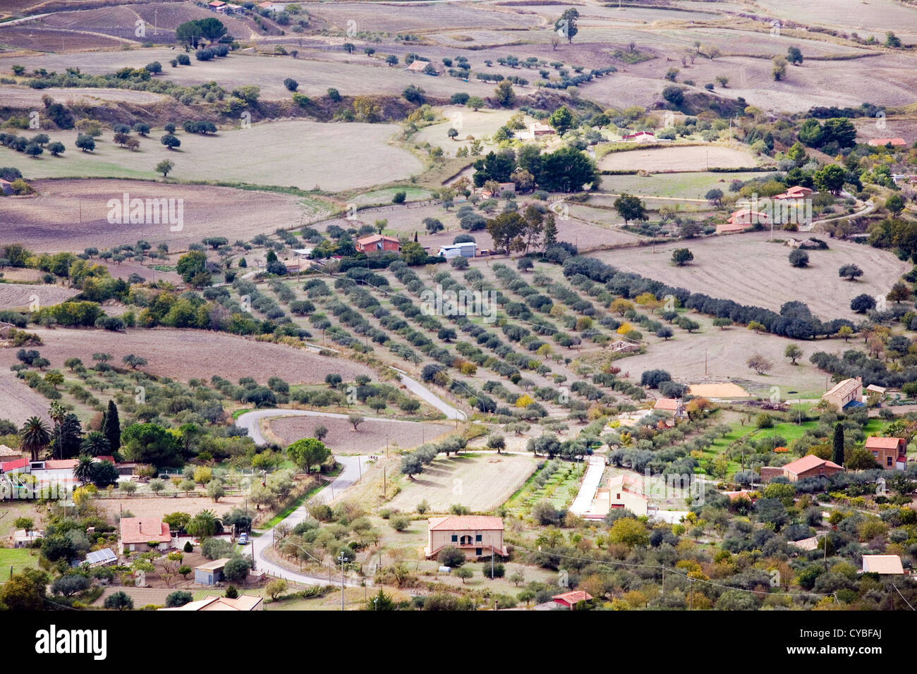 The lower landscape surrounding Enna city, Sicily, Italy Stock Photo ...