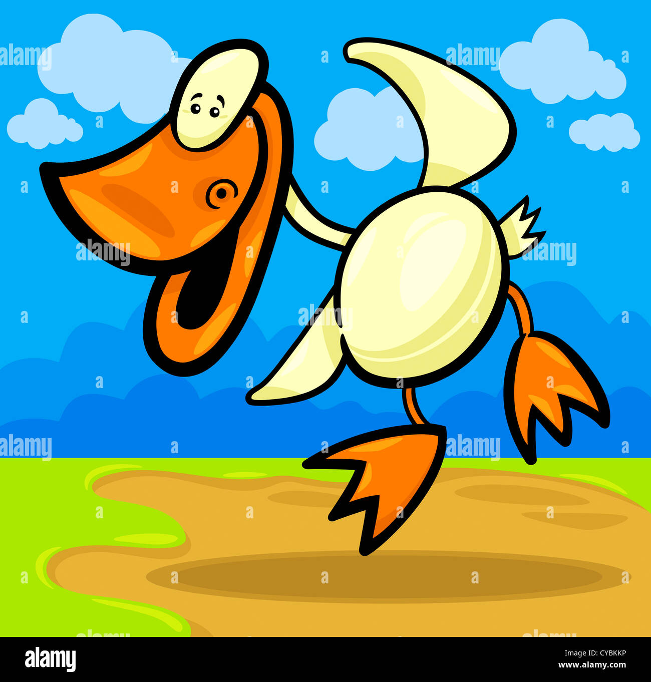 Cartoon Illustration of Funny Dancing Playful Duck or Duckling against ...
