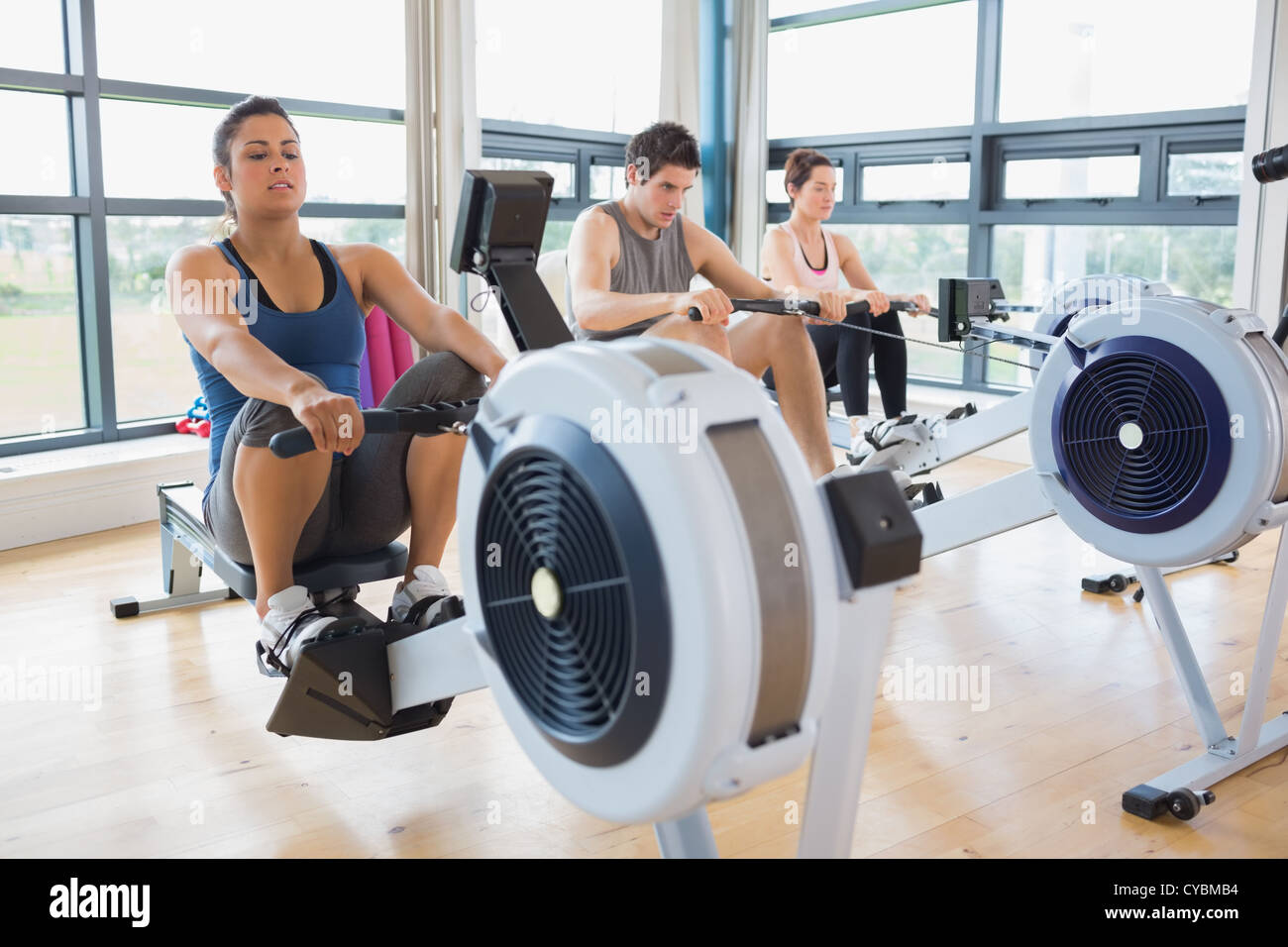 People working out on row machines Stock Photo - Alamy
