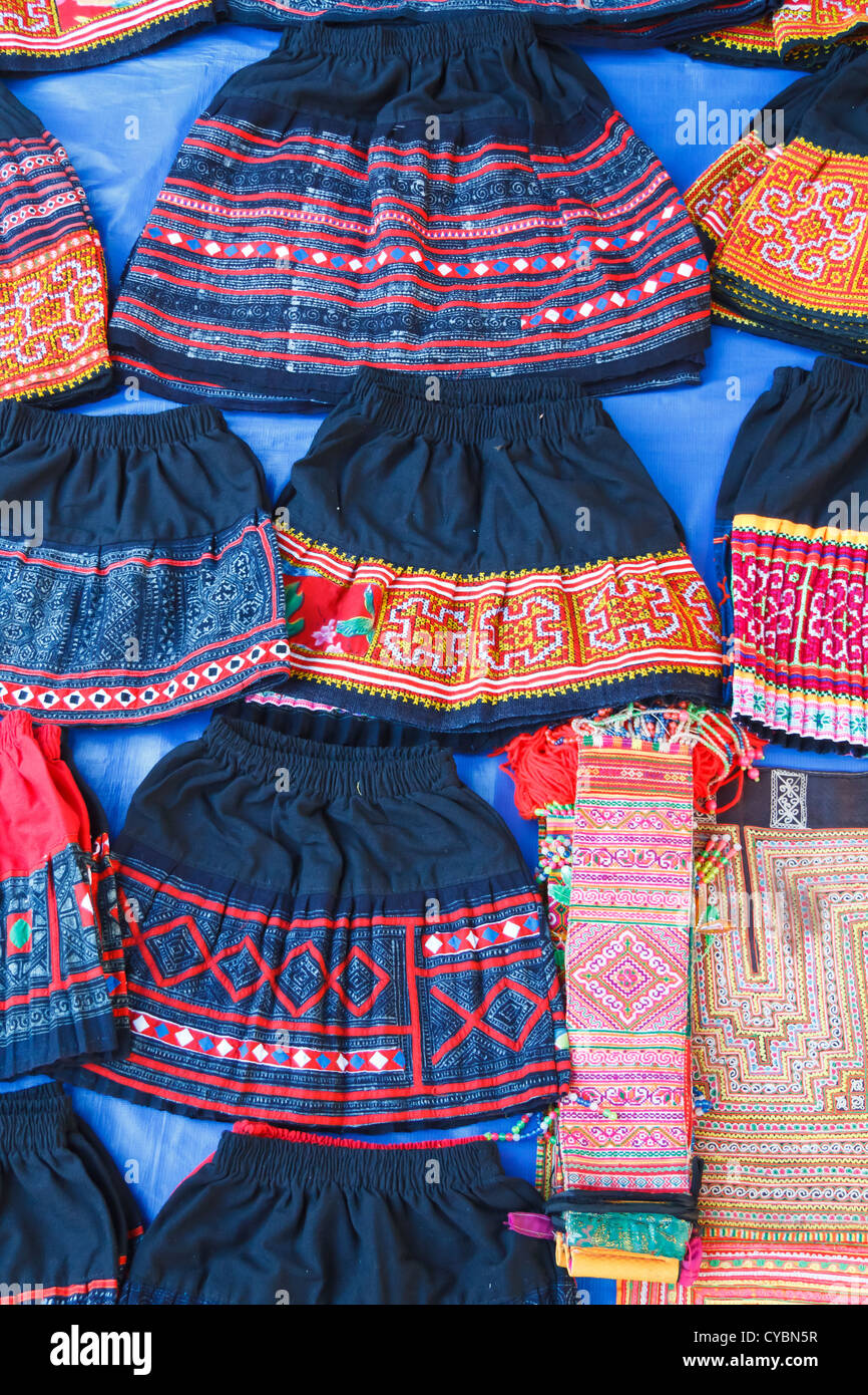 Sale of typical handmade Fabrics on a Street Market in Luang Prabang ...