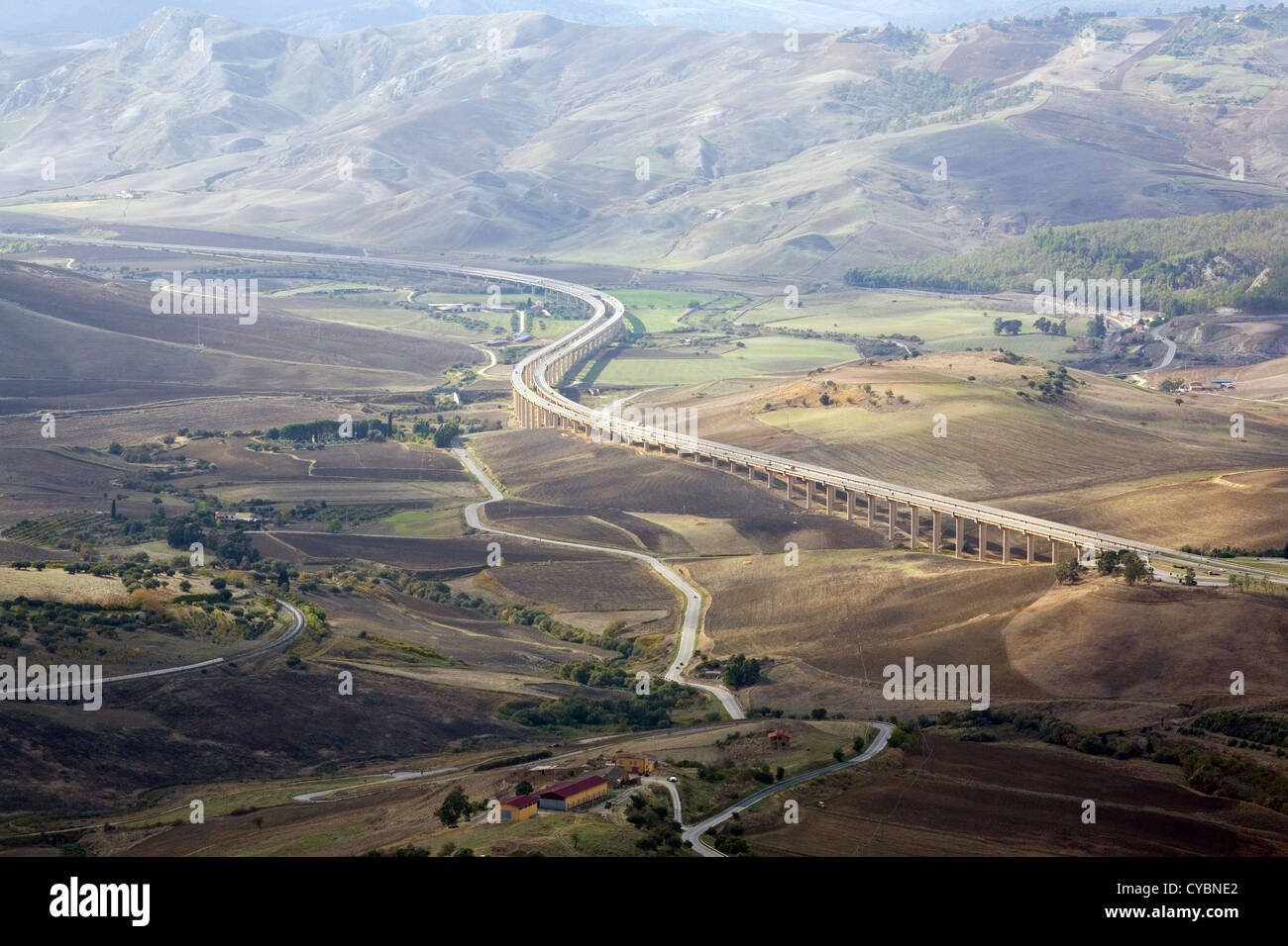 The lower landscape surrounding Enna city, Sicily, Italy Stock Photo ...