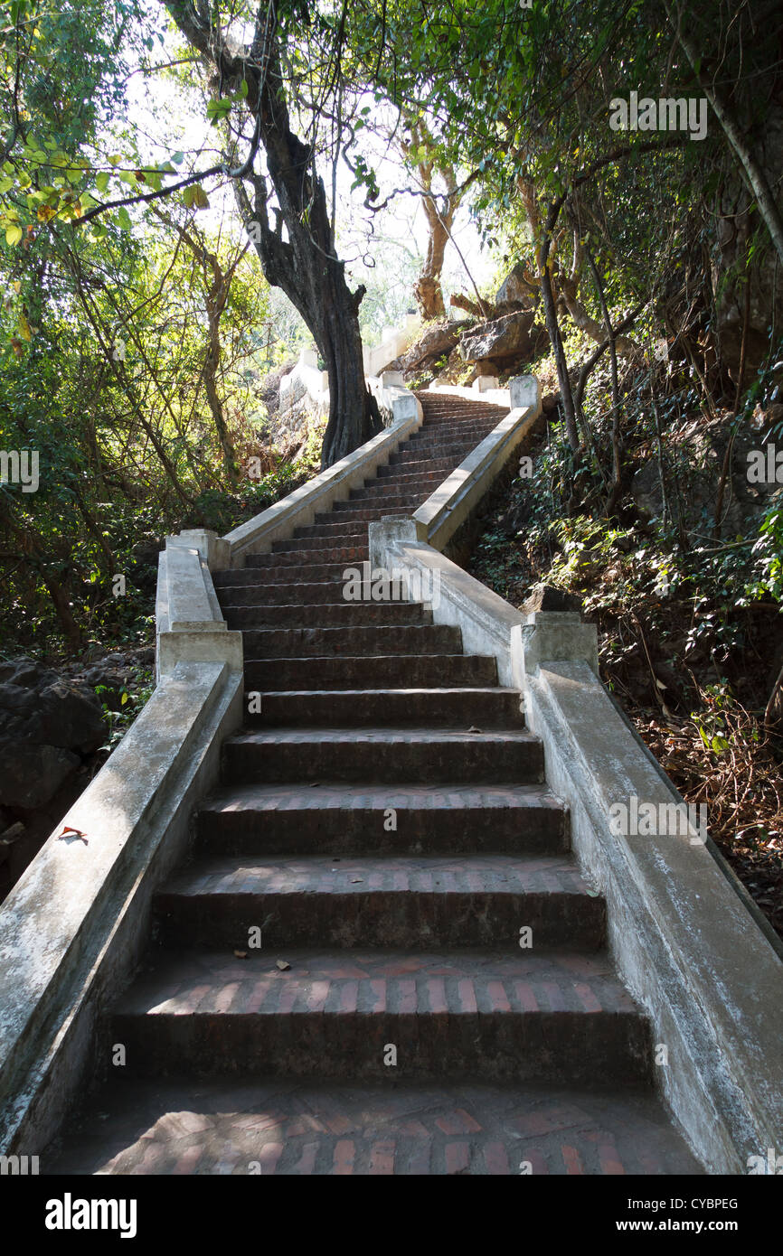 Staircase to the Temple Mount Phou Si in Luang Prabang, Laos Stock ...