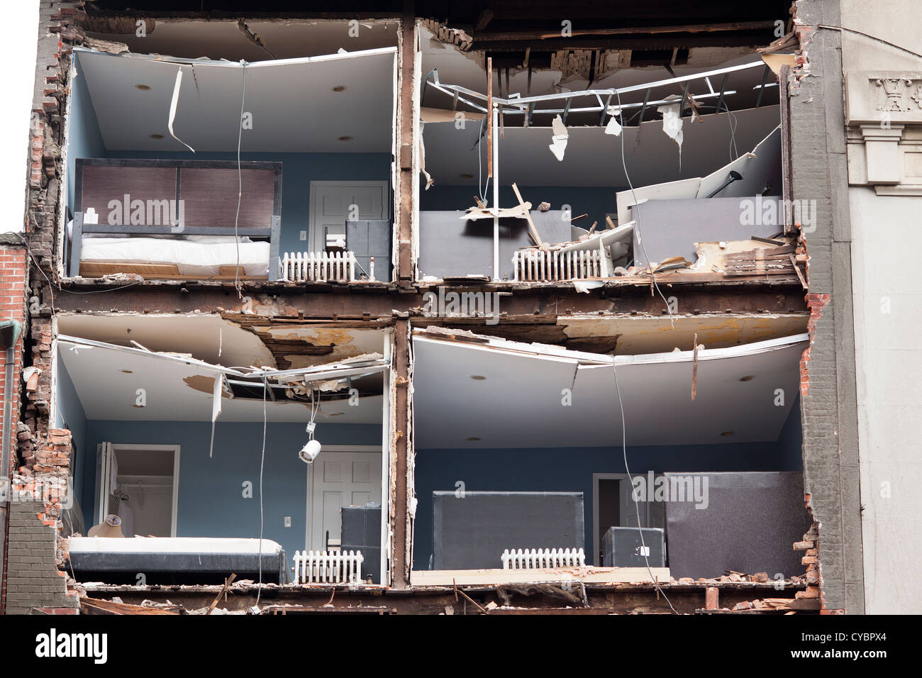 The facade of a building in Chelsea in New York is torn off during ...