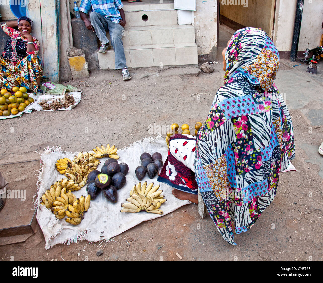 Outdoor fruit and vegetable market on the street of Moshi;Tanzania;East ...