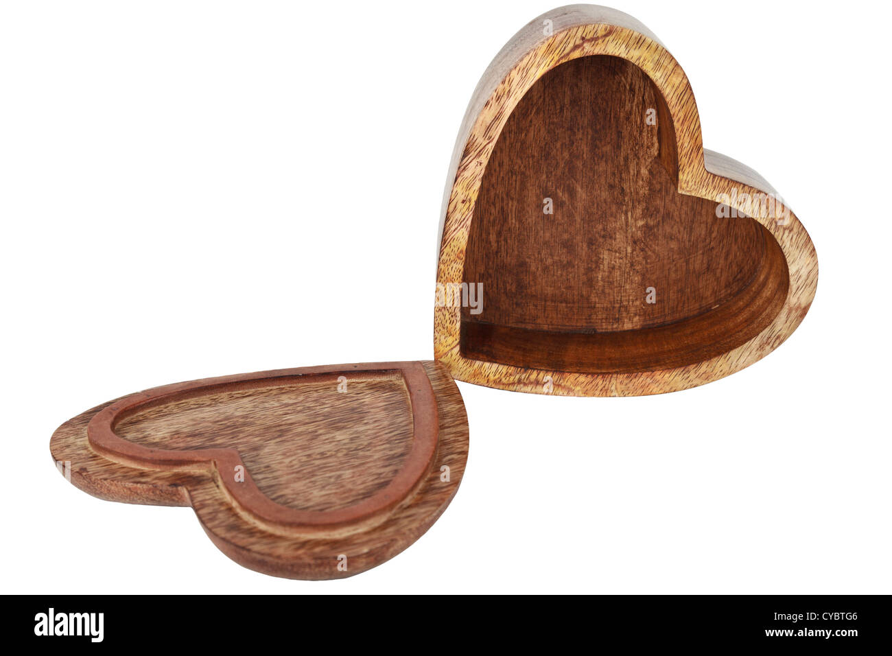 Carved wooden box in the shape of a love heart, isolated on white with ...