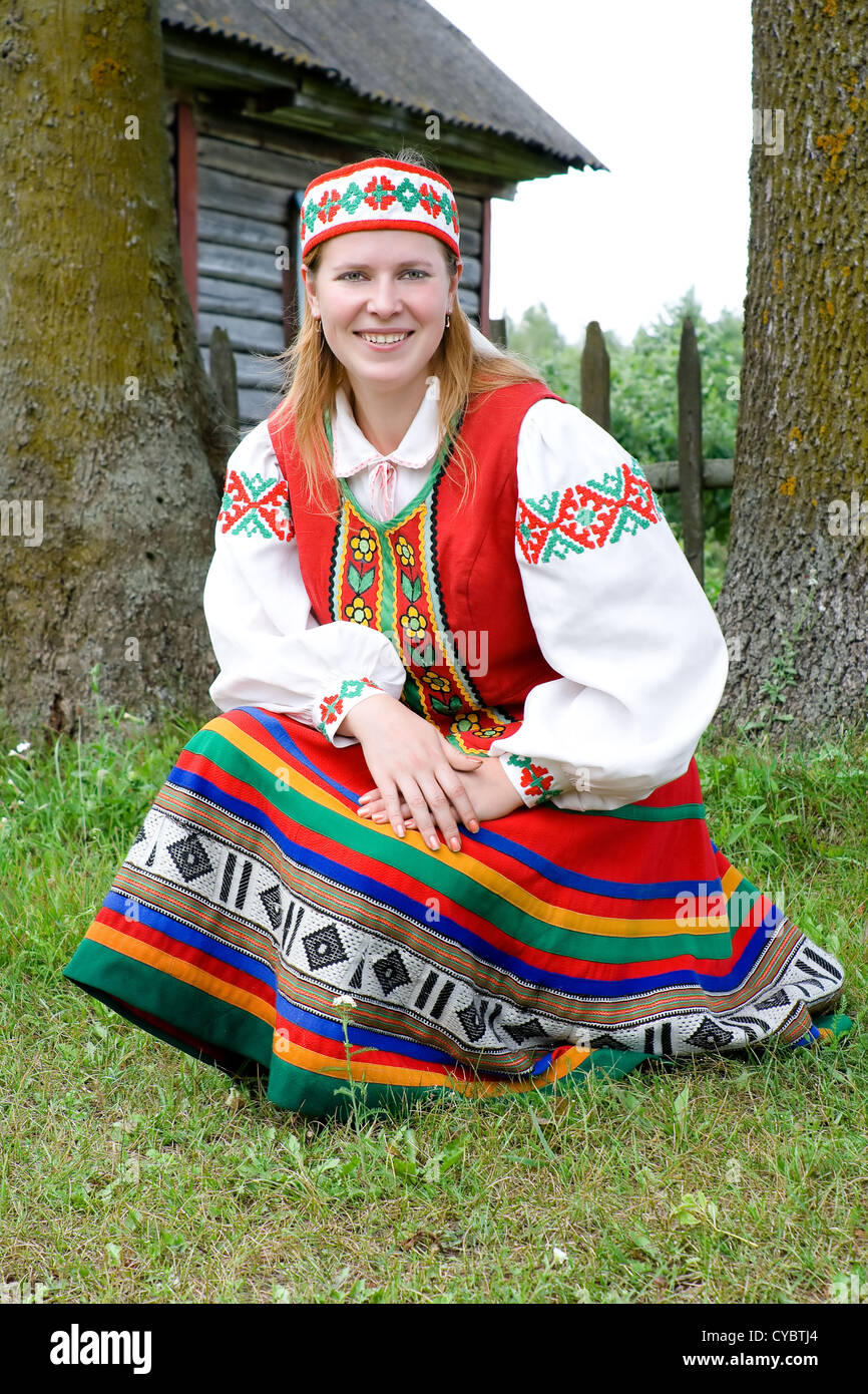Portrait of a beautiful young women in national dress of Belarus Stock ...
