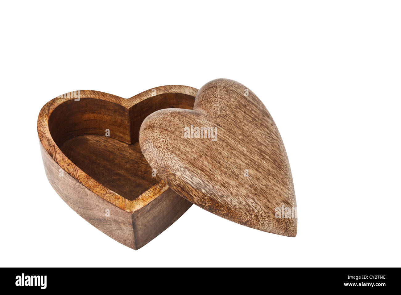 Carved wooden box in the shape of a love heart, isolated on white with ...