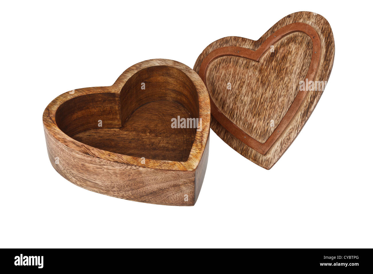 Carved wooden box in the shape of a love heart, isolated on white with ...