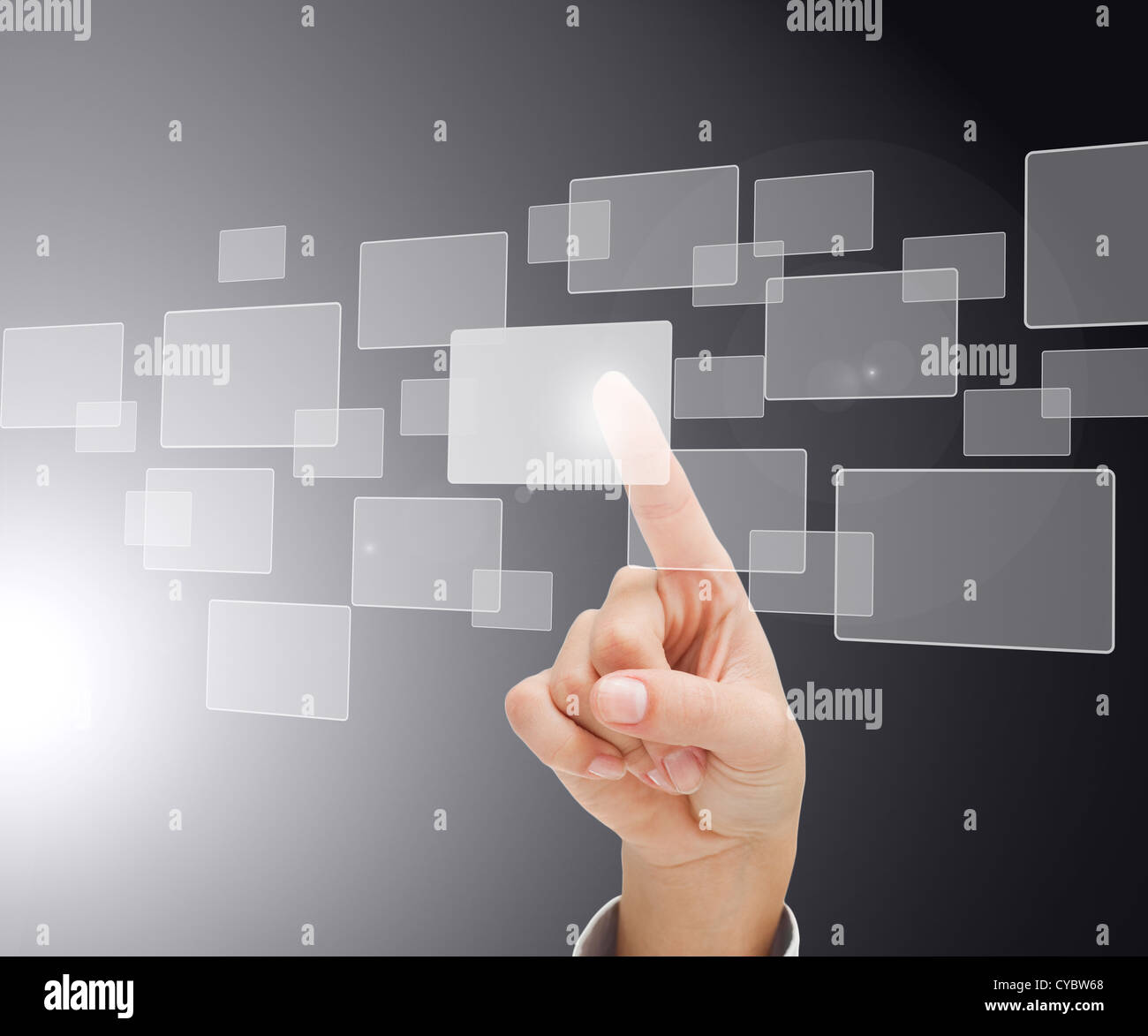 Hand selecting square from grey menu Stock Photo - Alamy