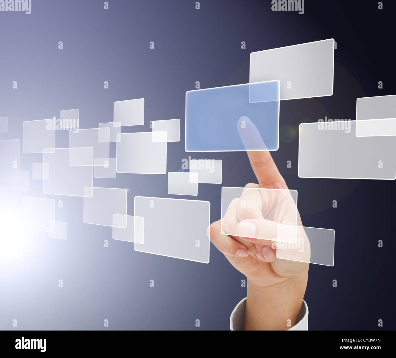 Finger choosing square from digital menu Stock Photo - Alamy