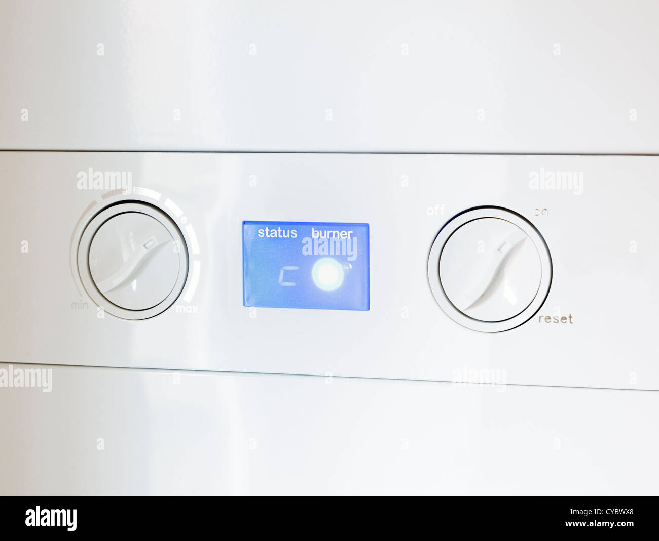 Digital display and control panel on a modern condensing gas boiler, UK ...