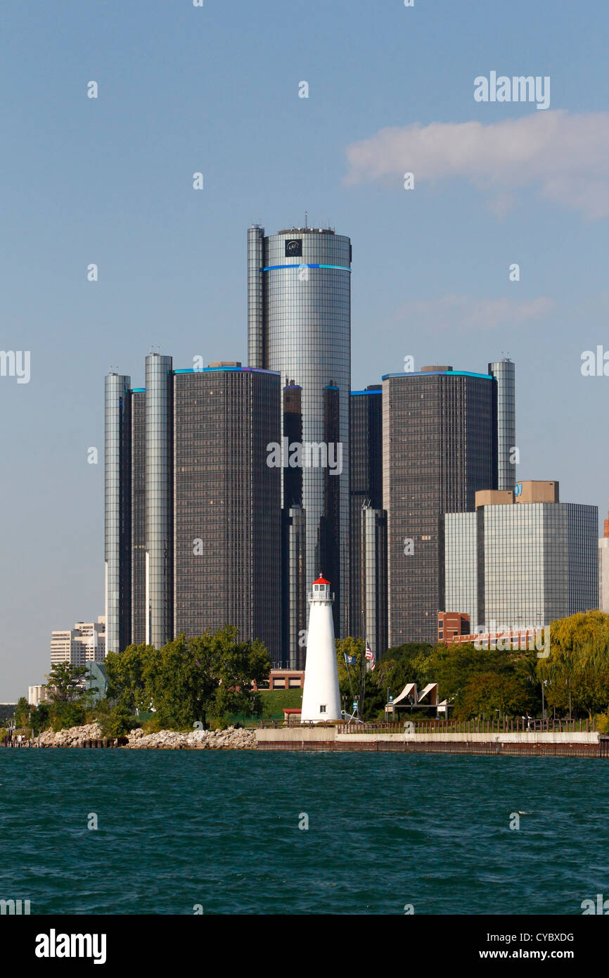 Detroit Lighthouse and the GM Renaissance Center Stock Photo - Alamy