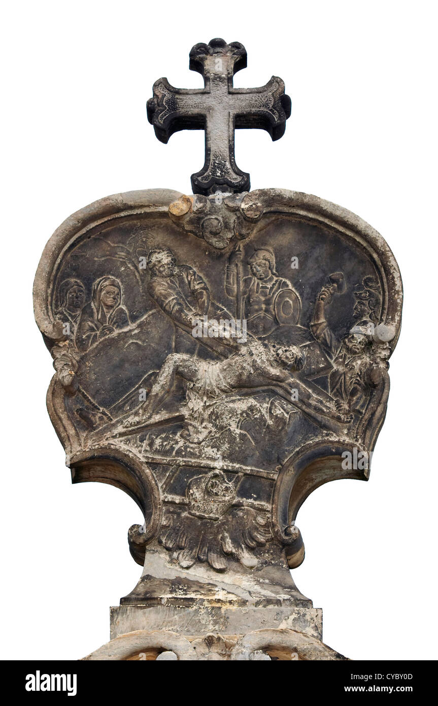 Baroque relief Stations of the Cross - Crucifixion - Jesus is nailed to ...