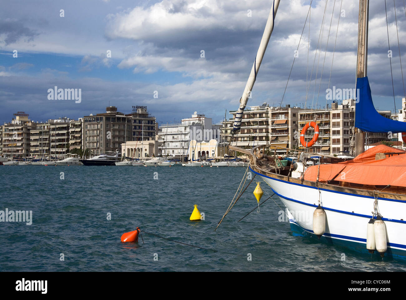 View of the marina of the city of Volos and adjacent apartment ...