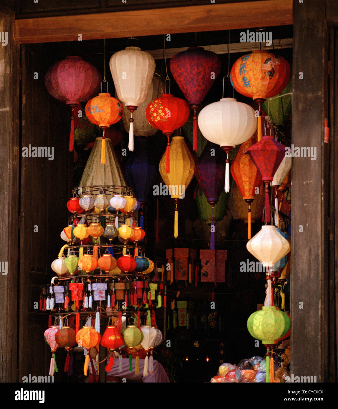 Lantern shop in Hoi An in Vietnam in Far East Southeast Asia. Light ...