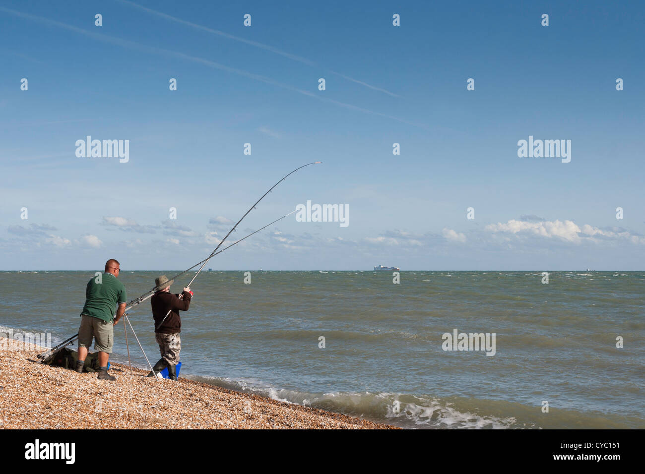 Fishing from the shingle beach at Dungeness Stock Photo - Alamy