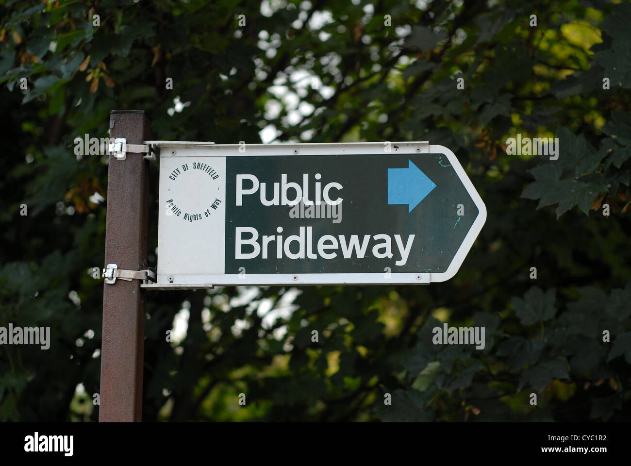 Public Footpath and Bridleway signage on a walk from Loxley towards ...