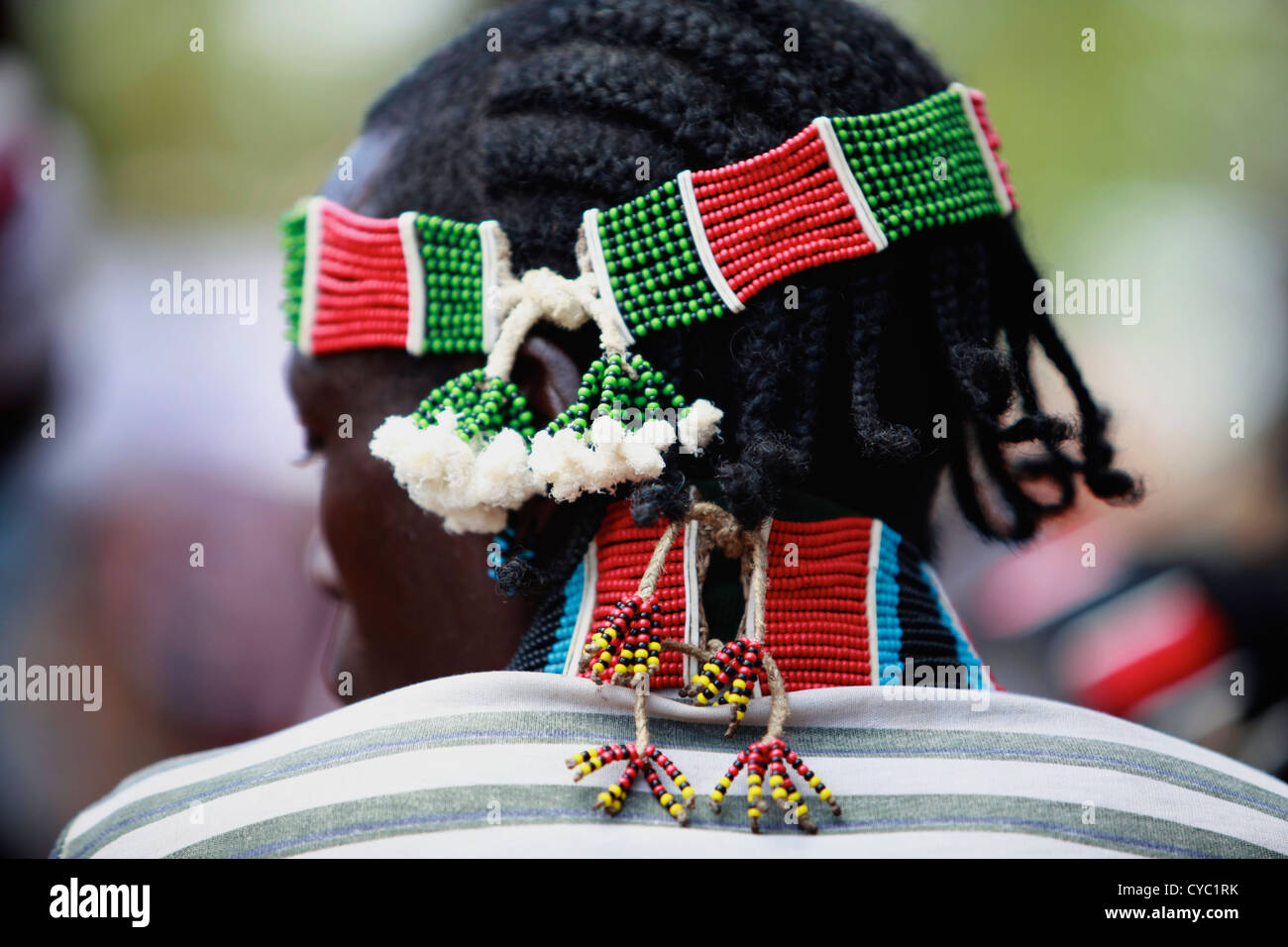 Tribal man from the Banna tribe in Ethiopia with traditional headband ...