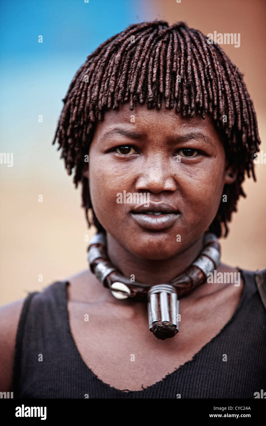 Young married tribal Hamar woman Stock Photo - Alamy