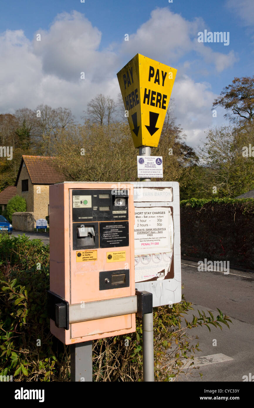 Pay and display Car Park Meter in Beaminster dorset. Pay Here sign ...