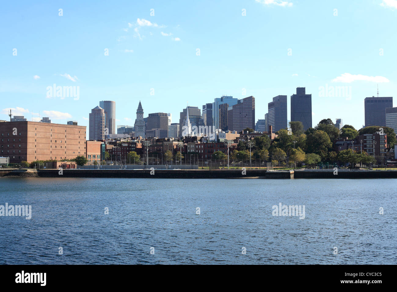 Boston Massachusetts Downtown City Skyline Buildings Seen From A Boat ...