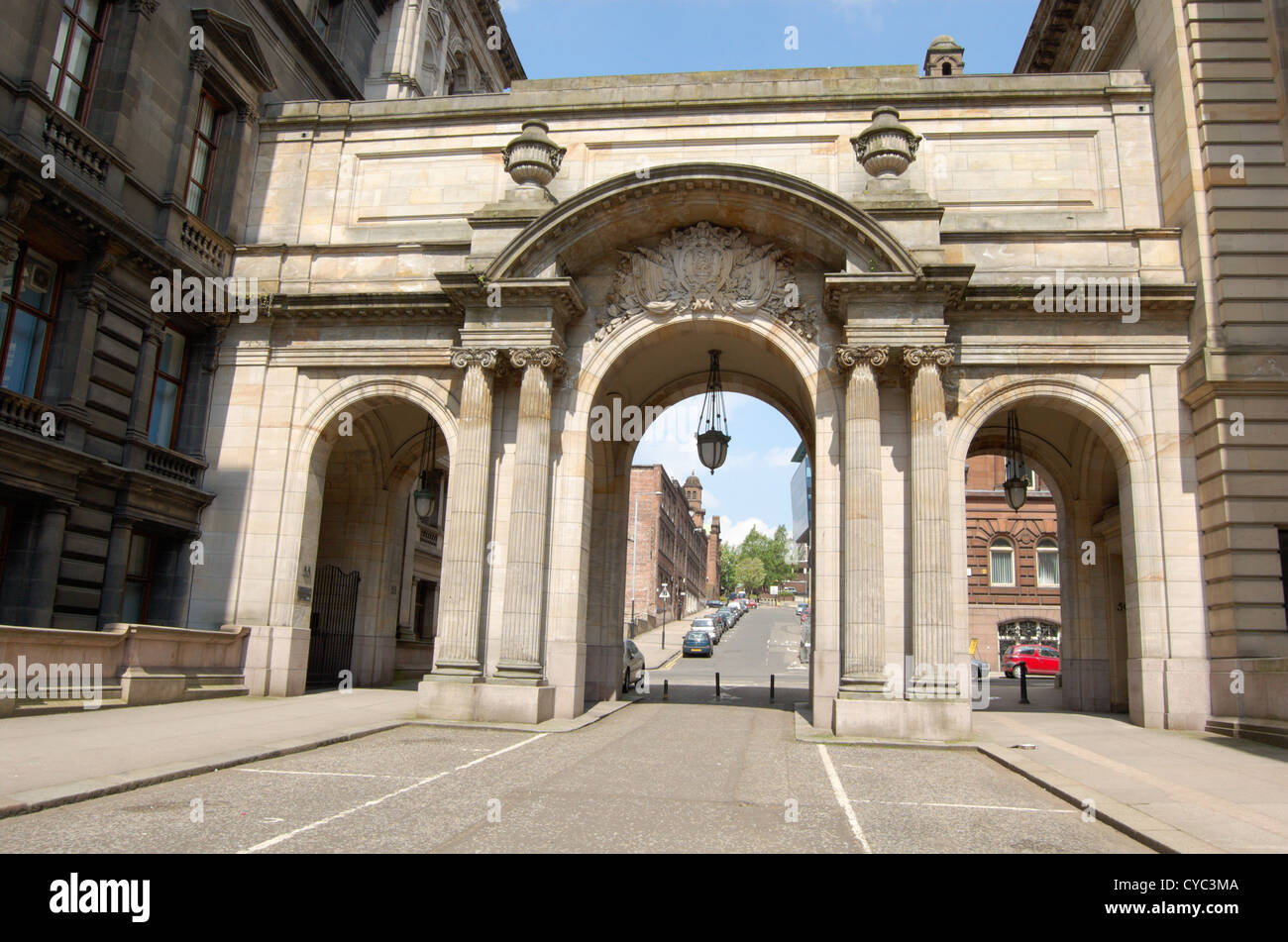 Arch gate on the City Chambers building in Glasgow, Scotland Stock ...