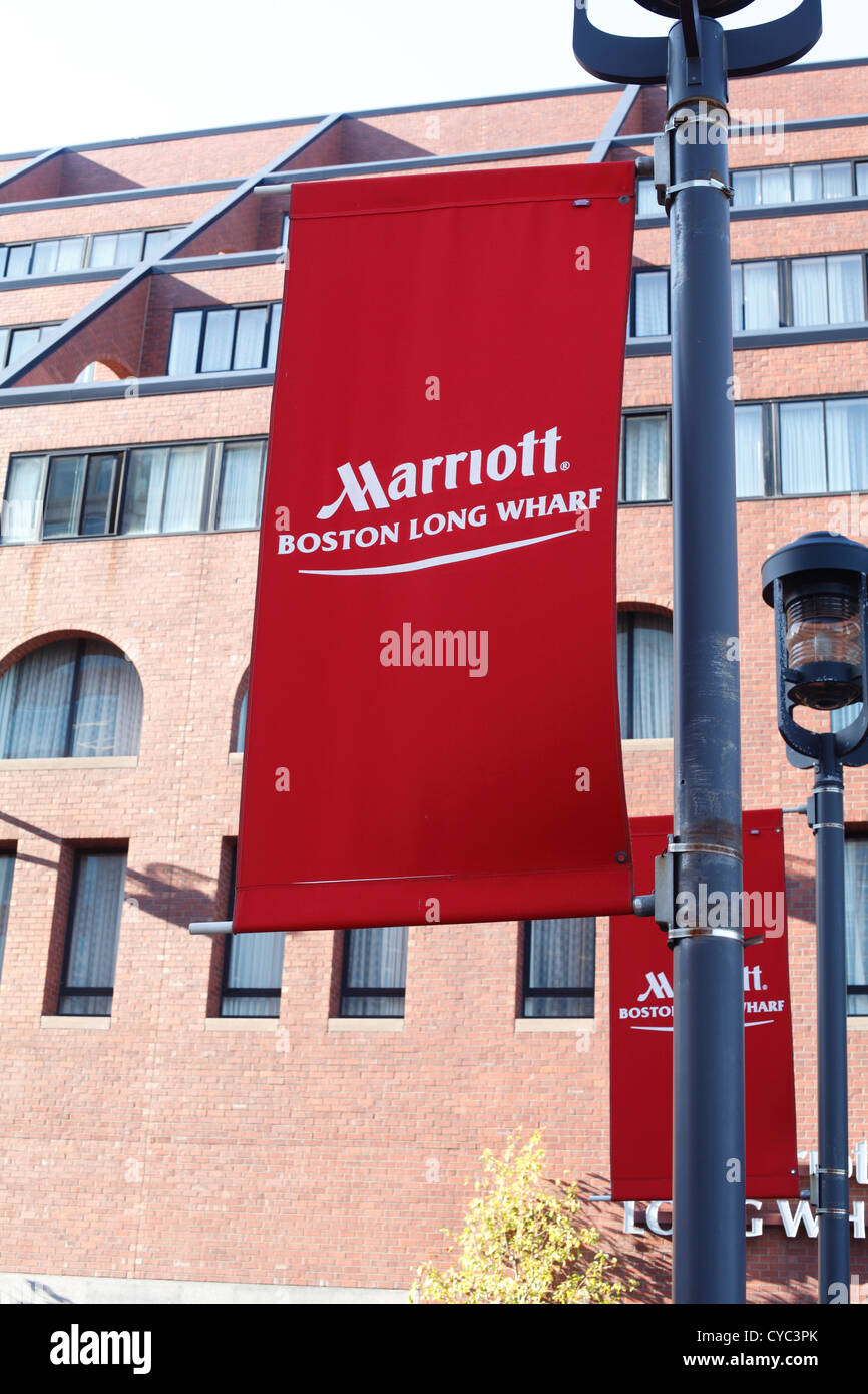 Marriott Hotel Sign On Long Wharf Boston Massachusetts In Front Of The ...