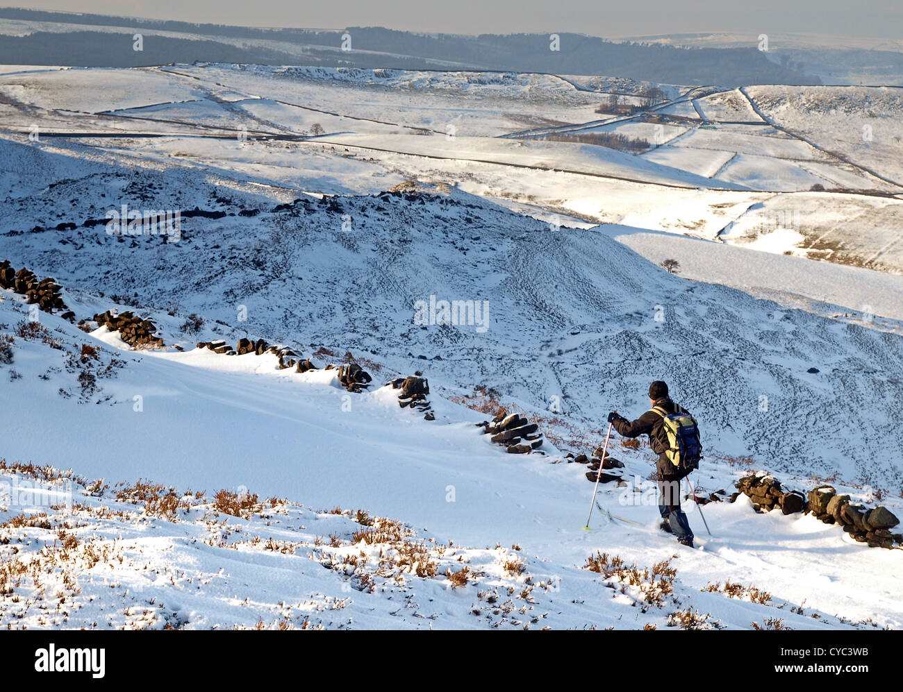 cross country skiing on Combs Moss in the Peak District National Park ...