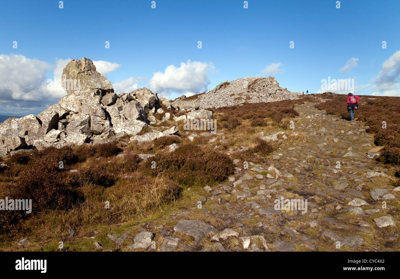 Walkers on the Stiperstones National Reserve hiking towards Manstone ...