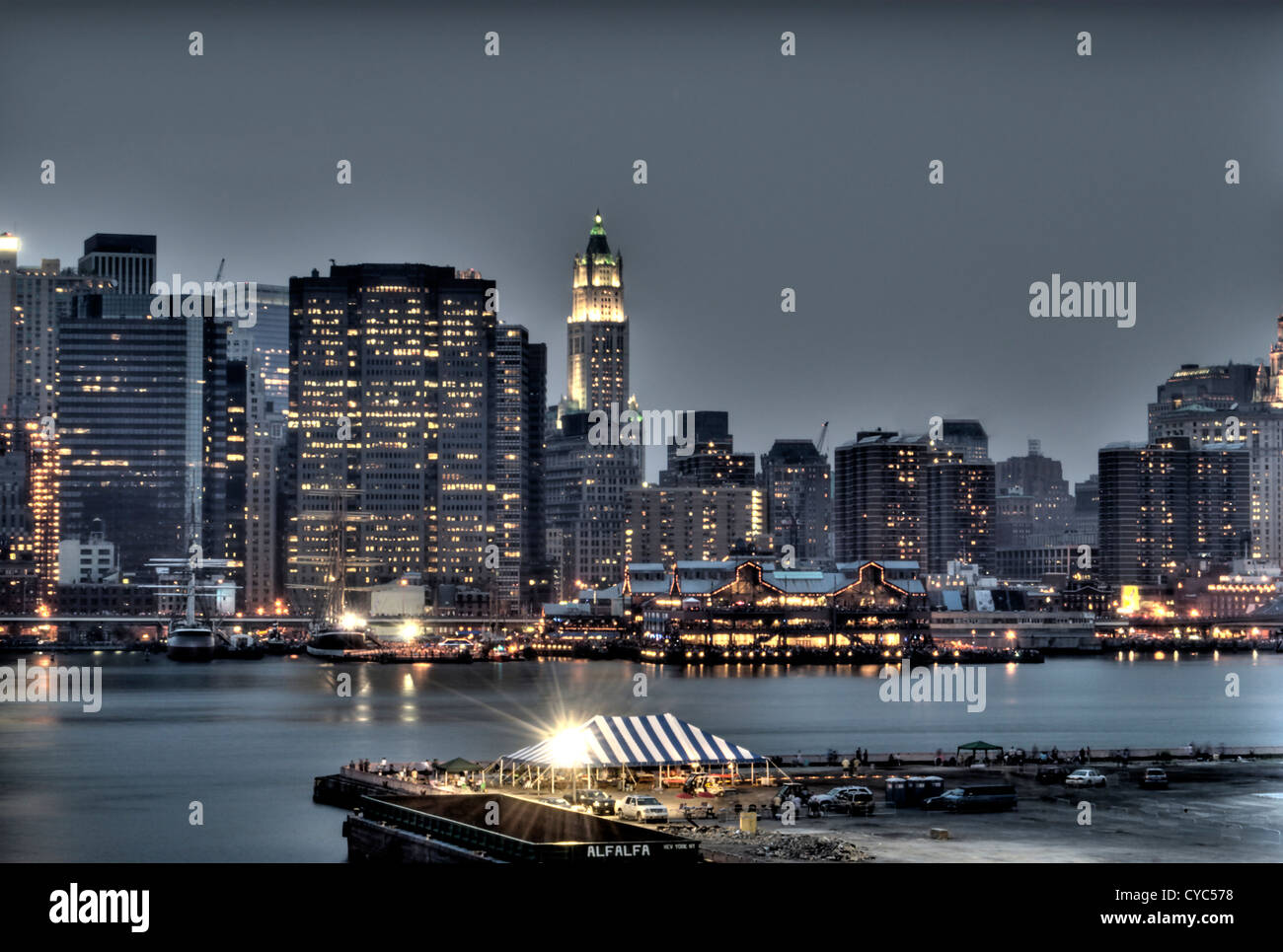HDR of Manhattan's skyline in the evening, New York City Stock Photo ...