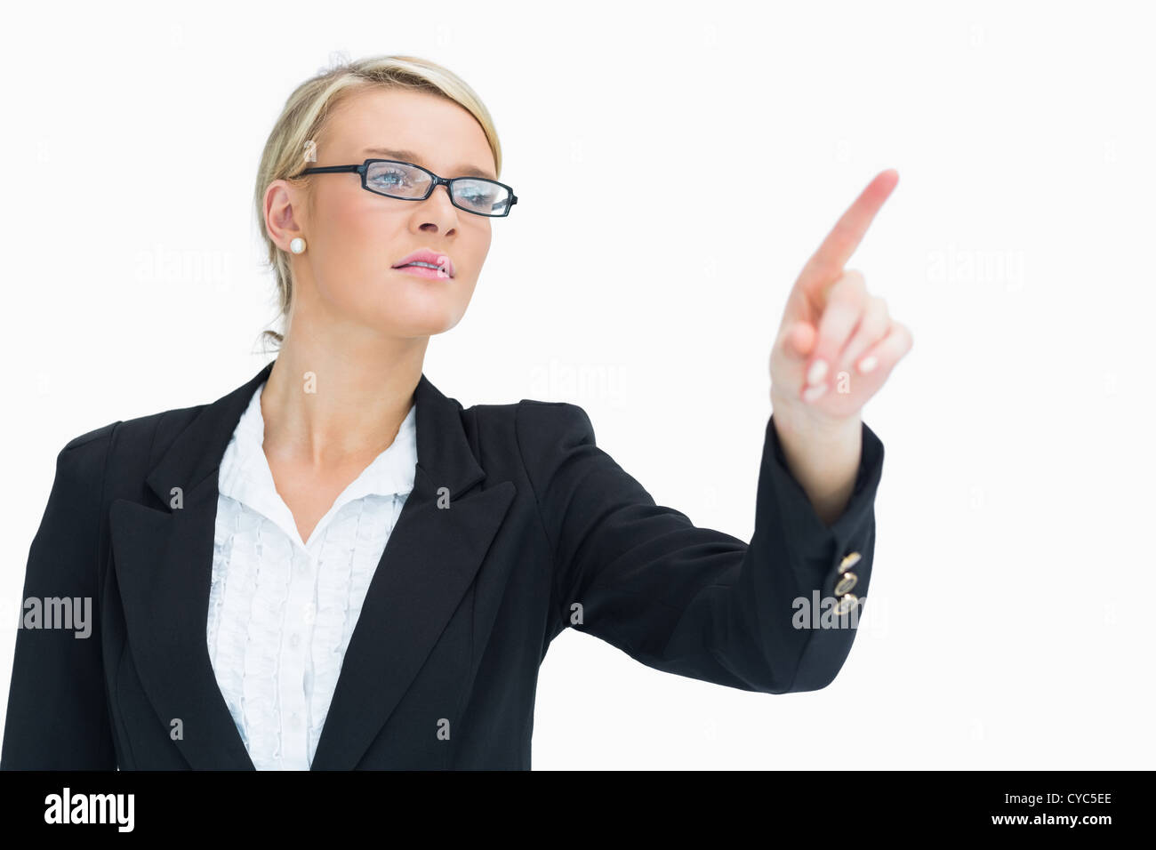 Blonde woman pointing Stock Photo - Alamy